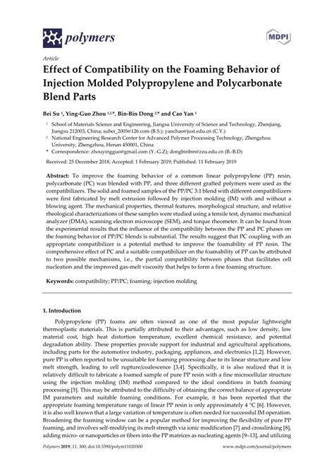 Pdf Effect Of Compatibility On The Foaming Behavior Of Injection Molded Polypropylene And
