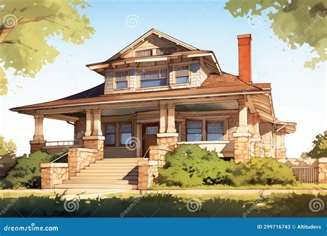 Shingle Style Gambrel House With Wraparound Windows Stock Image
