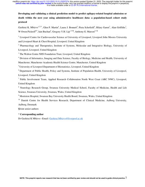 Pdf Developing And Validating A Clinical Prediction Model To Predict