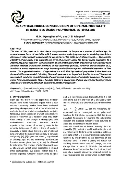Pdf Analytical Model Construction Of Optimal Mortality Intensities Using Polynomial Estimation