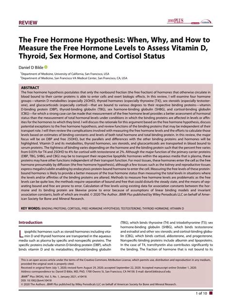 The Free Hormone Hypothesis When Why And How To Measure The Free