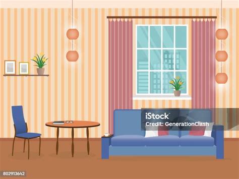 평면 스타일 가구 소파 테이블 책장 의 자 거실 디자인의 인테리어 0명에 대한 스톡 벡터 아트 및 기타 이미지 0명 가구 가정 생활 Istock