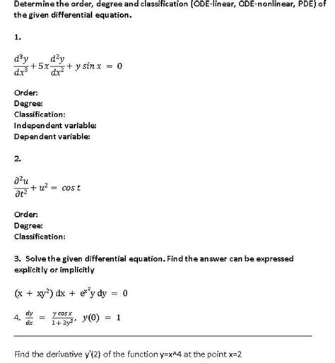 Solved Determine The Order Degree And Classification