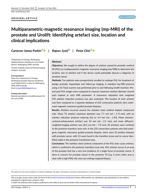 Pdf Multiparametric‐magnetic Resonance Imaging Mp‐mri Of The Prostate And Urolift