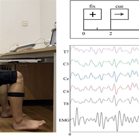 experimental setup a eeg and emg acquisition a participant sat on a