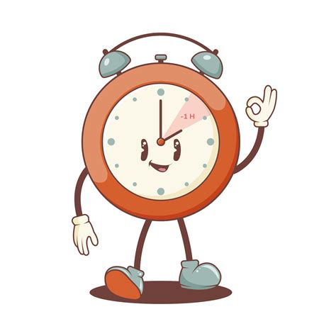 Groovy Style Clock Character With Smiling Face Fall Back Clock