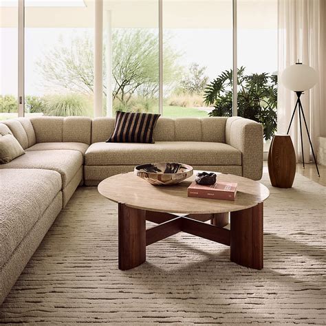 Tule 47 Round Travertine And Walnut Wood Coffee Table Reviews Cb2