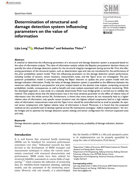 PDF Determination Of Structural And Damage Detection System Influencing Parameters On The