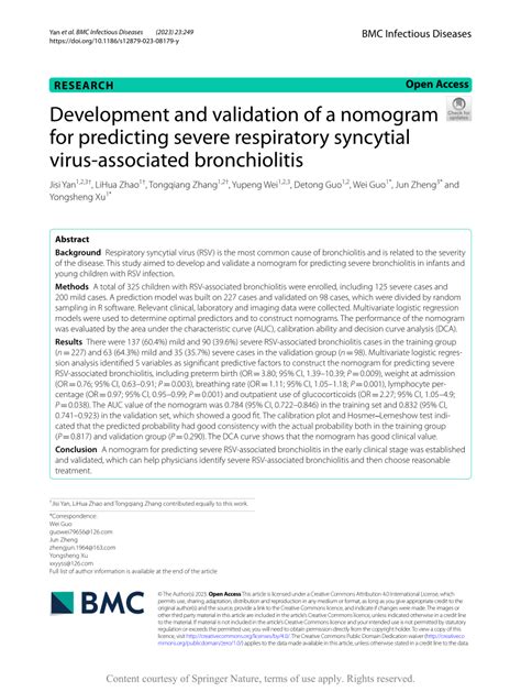 pdf development and validation of a nomogram for predicting severe