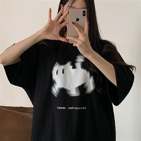 [남녀공용 통통 오버핏 남자반팔 커플반팔 55 66 귀여운 고양이] 캣 핏셀 박시핏 반팔 티셔츠 T 에이블리