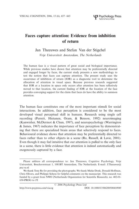 Pdf Faces Capture Attention Evidence From Inhibition Of Return