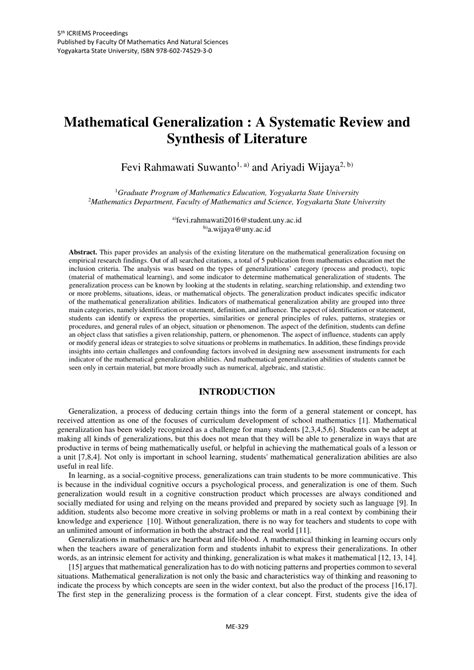 Pdf Mathematical Generalization A Systematic Review And Synthesis