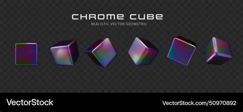 3d Metal Cube With Iridescent Chrome Effect Vector Image