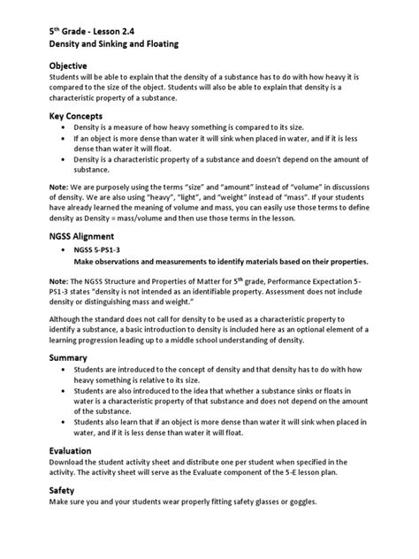 Learn About Density And Sinking Vs Floating Pdf Density Buoyancy