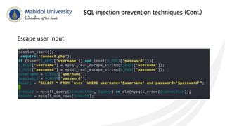 SQL injection prevention techniques | PPTX | Databases | Computer Software and Applications