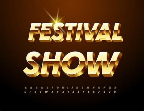 터 이벤트 표지판 페스티벌 쇼 3d 쿨 골드 폰트 럭셔리 알파 글자와 숫자 세트 프리미엄 벡터