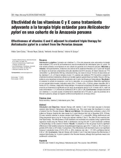 (PDF) Efectividad de las vitaminas C y E como tratamiento adyuvante a la terapia triple estándar ...