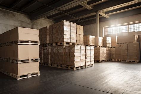Warehouse With Crates And Boxes Ready For Shipment Stock Illustration
