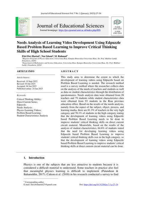 Pdf Needs Analysis Of Learning Video Development Using Edpuzzle Based