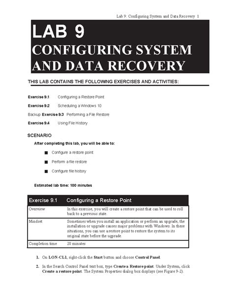 Lab9 Configuring System And Data Recovery Lab 9 Configuring System
