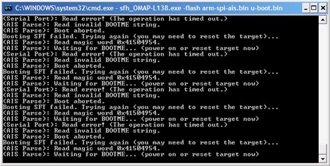could not receive boot me on sfh omap l138 exe flash arm spi ais bin