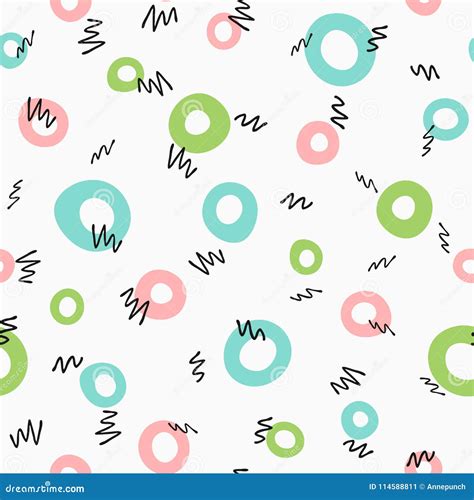 Cute Seamless Pattern With Circles And Abstract Scribbles Drawn By Hand