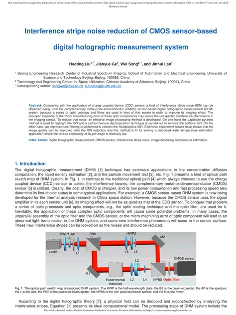 PDF Interference Stripe Noise Reduction Of CMOS Sensor Based Digital Holographic Measurement
