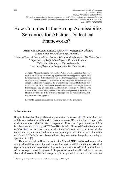 Pdf How Complex Is The Strong Admissibility Semantics For Abstract Dialectical Frameworks