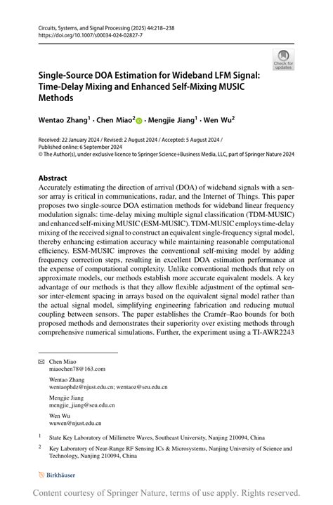 Single Source Doa Estimation For Wideband Lfm Signal Time Delay Mixing And Enhanced Self Mixing