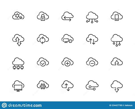 Set Technology Icon Vector Cloud Computing Connection Big Data Global Server Line Design