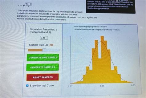 solved use the statistical applet sampling distribution of