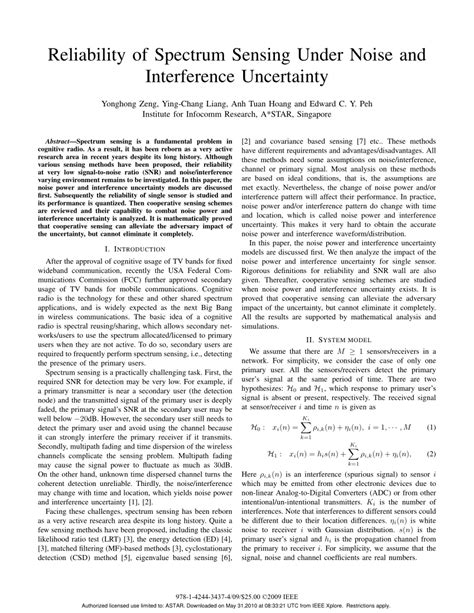 Pdf Reliability Of Spectrum Sensing Under Noise And Interference