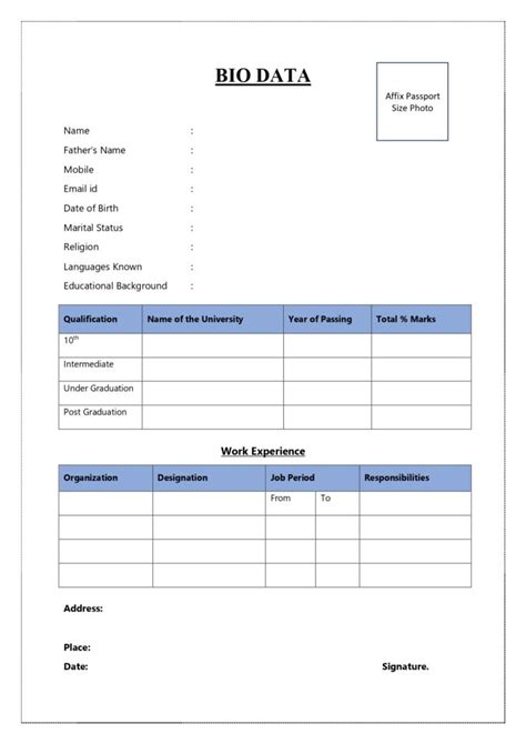 10 Simple Job Bio Data Format My English