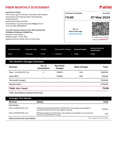 Airtel Wifi Bill Pdf