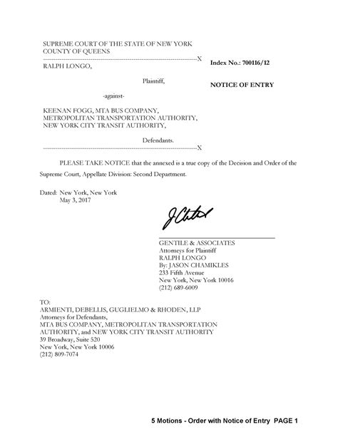5 Order With Notice Of Entry Supreme Court Of The State Of New York