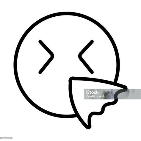 이모티콘 컬렉션에서 이모티콘 아이콘을 재채기 흰색 배경에 고립 된 얇은 선형 재채기 이모티콘 미소 만화 윤곽 아이콘 라인 벡터