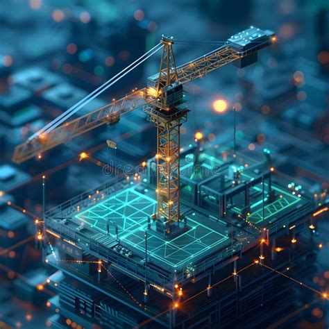 Holographic Construction Crane Simulation Future Technology