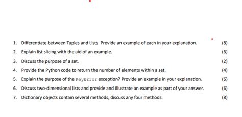 solved 1 differentiate between tuples and lists provide an