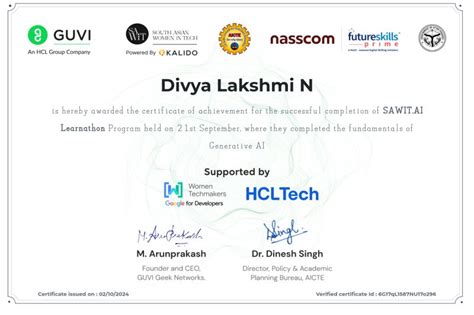 Divya Lakshmi N On Linkedin Excited To Share That Ive Completed The Sawitai Learnathon