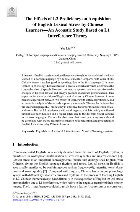 Pdf The Effects Of L2 Proficiency On Acquisition Of English Lexical Stress By Chinese Learners