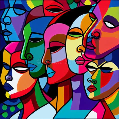 Different Abstract Faces Ethnic Diversity Of Nationalities Ai Generative Stock Illustration