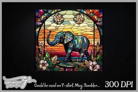 Elephant And Flowers Stained Glass Graphic By Glamousitasublimation