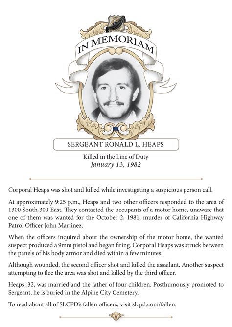 In Memoriam Sergeant Ronald Heaps 1982 Slcpd
