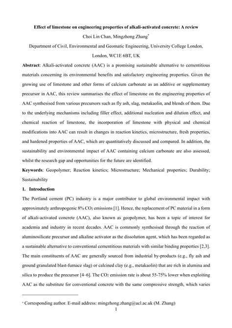 Pdf Effect Of Limestone On Engineering Properties Of Alkali Activated Concrete A Review