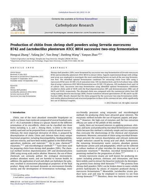 Pdf Production Of Chitin From Shrimp Shell Powders Using Serratia Marcescens B742 And