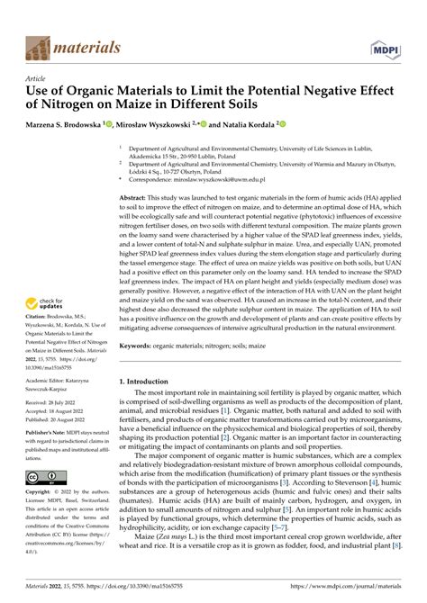 (PDF) Use of Organic Materials to Limit the Potential Negative Effect of Nitrogen on Maize in ...