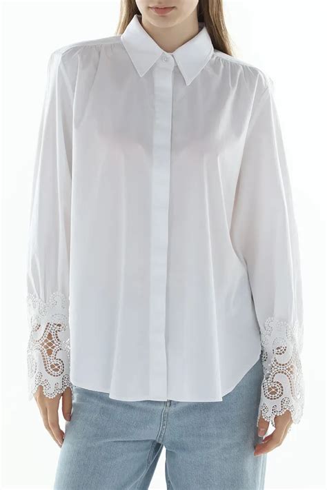 Рубашка хлопковая с кружевной отделкой Marc Aurel цена 10990 ₽ купить в интернет магазине