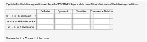 Solved 7 Points For The Following Relations On The Set Of