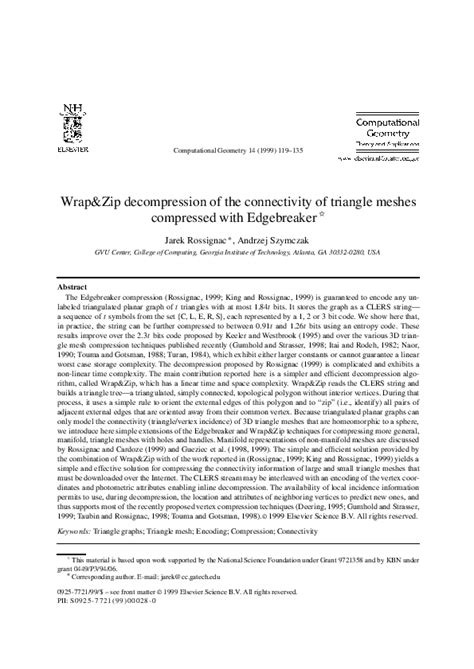pdf wrapandzip decompression of the connectivity of triangle meshes