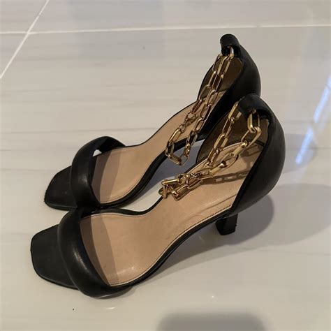 Black And Gold Chain Open Toe Heels Size 40 Abt 85 Depop